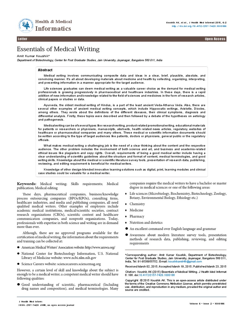 Essentials of Medical Writing | PDF | Open Access | Medicine