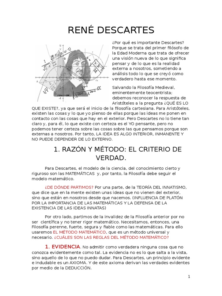 Resumen de Descartes para 2º Bachillerato | PDF | René Descartes ...