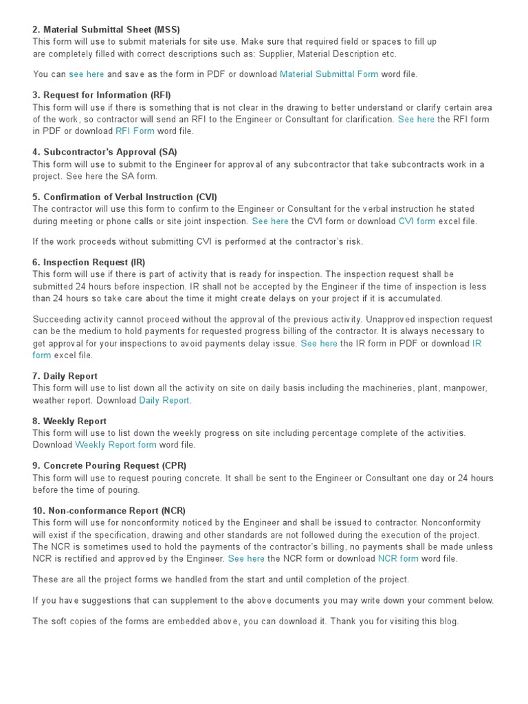 10 Project Forms That a QA_QC Engineer Must Have _ Quality Assurance ...