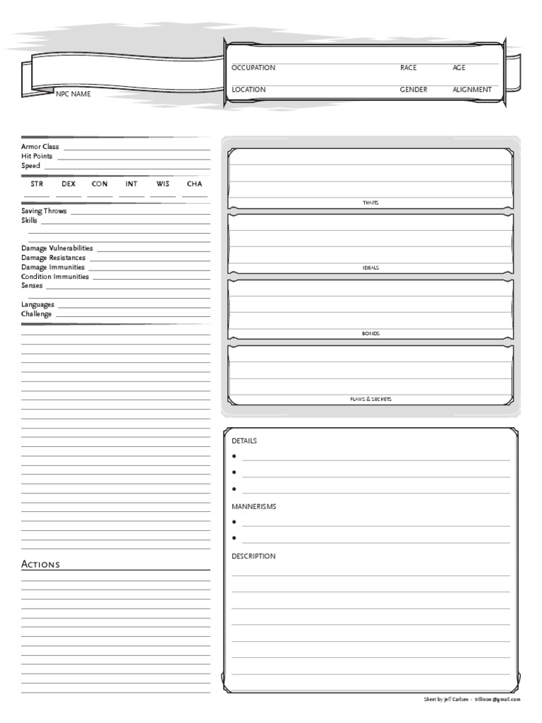 Character Profile: A Template for Generating Non-Player Characters | PDF