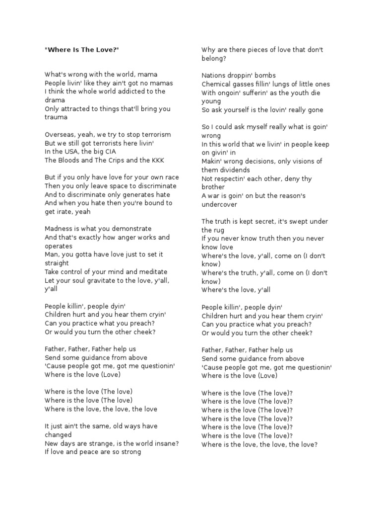 Where Is the Love? Lyrics Analysis | PDF | Poetry