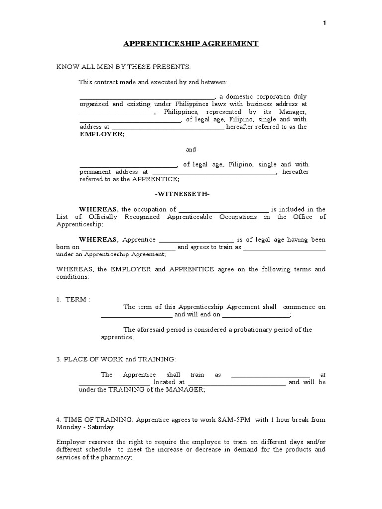 Apprenticeable Agreement - Blank | PDF | Apprenticeship | Employment
