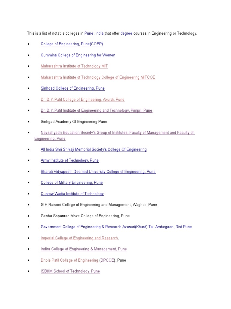 Engineering Collages in Pune | PDF