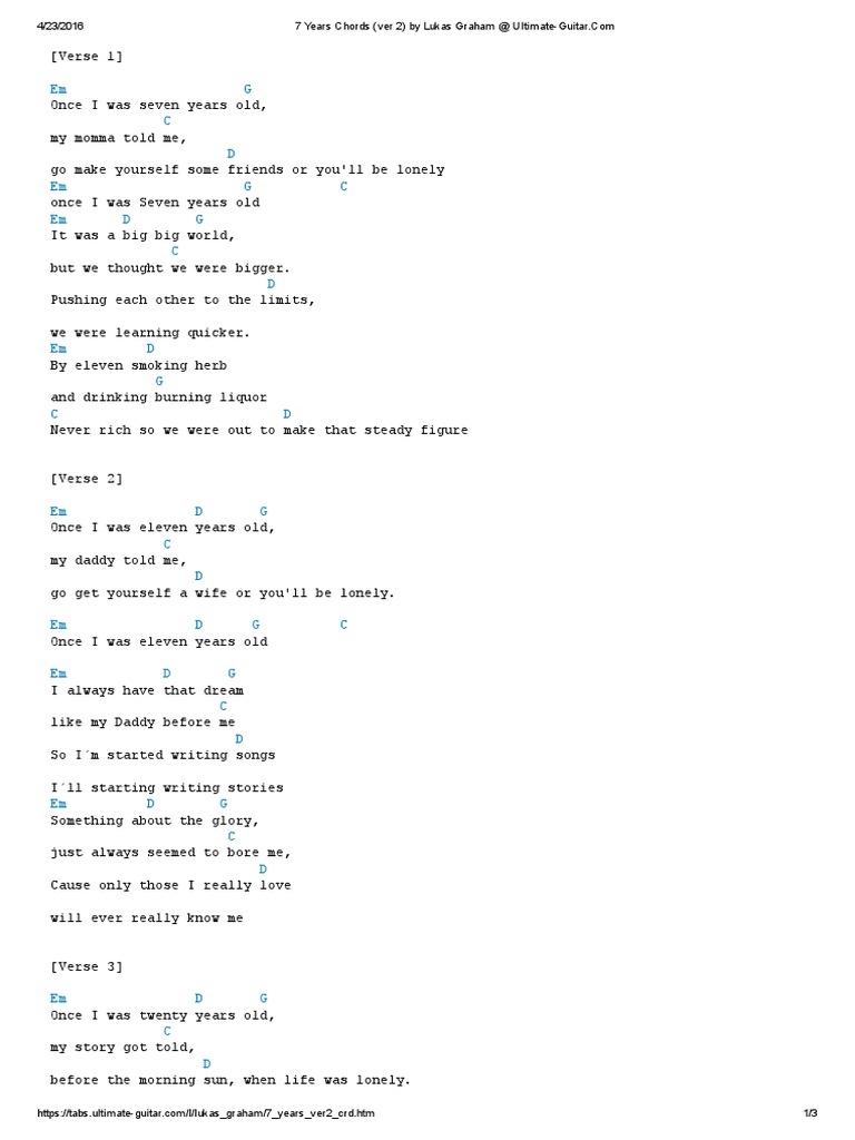 7 Years Chords (Ver 2) by Lukas Graham at Ultimate-Guitar PDF | PDF