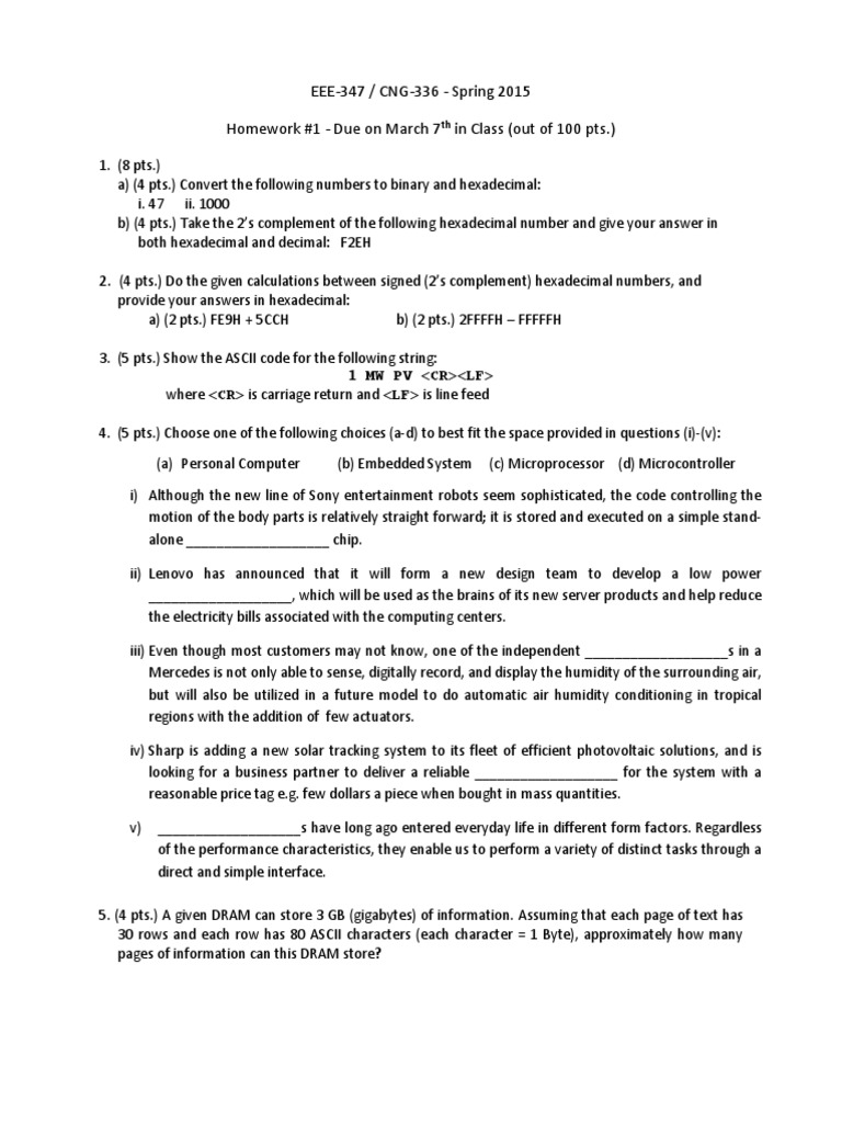 Homework Assignment on Digital Logic, Microcontrollers, and Memory Systems | PDF | Dynamic ...