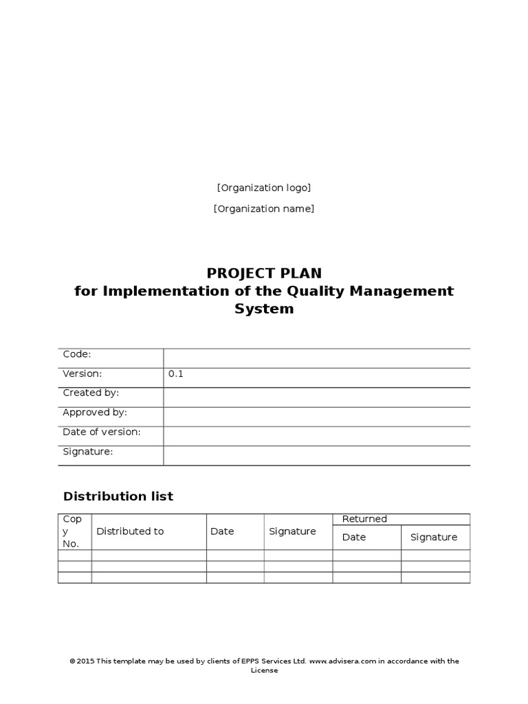 Project Plan For Implementation of The Quality Management System | PDF ...