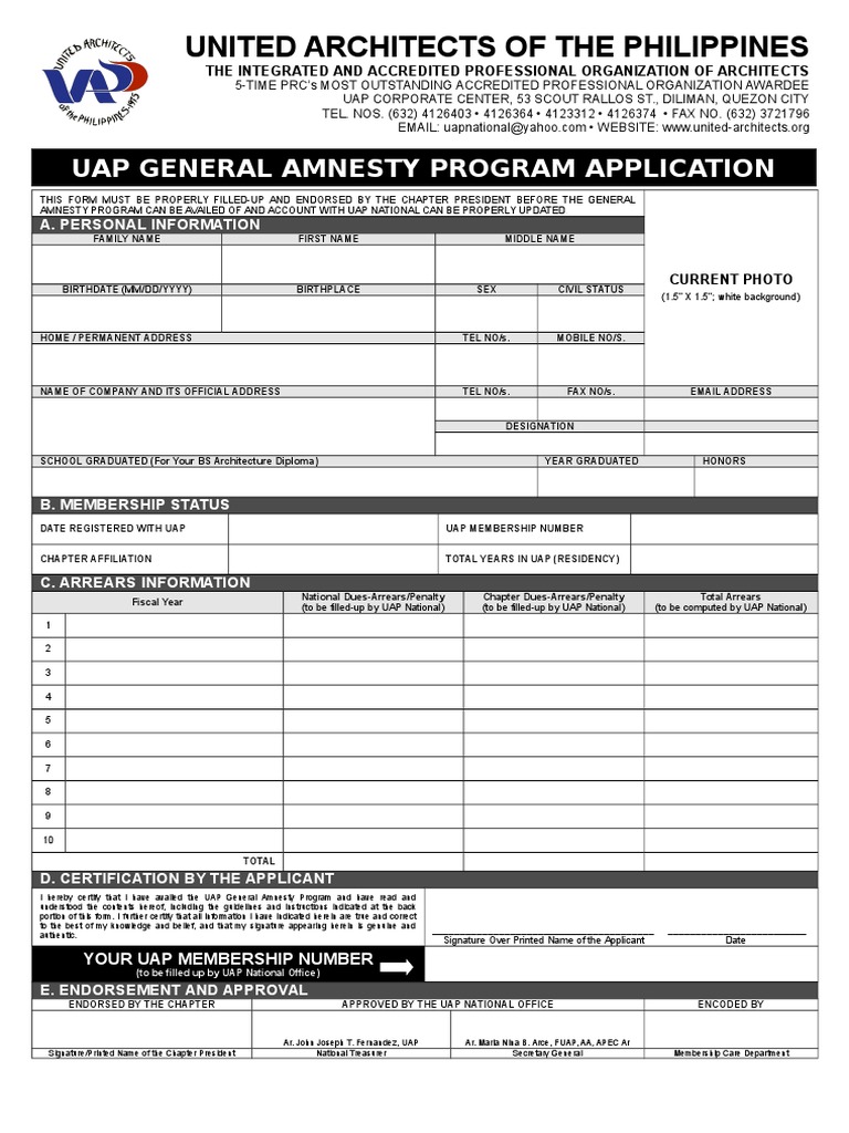 Annex A - UAP General Amnesty Application Form | PDF | Government ...