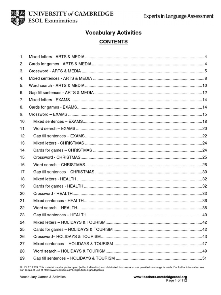 Cambridge Vocabulary Activities - Complete | PDF | Test (Assessment ...