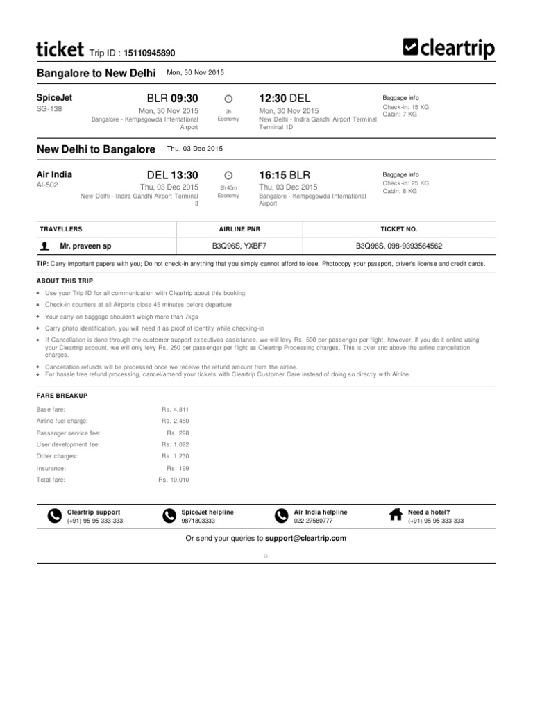 Cleartrip Flight E-Ticket | PDF