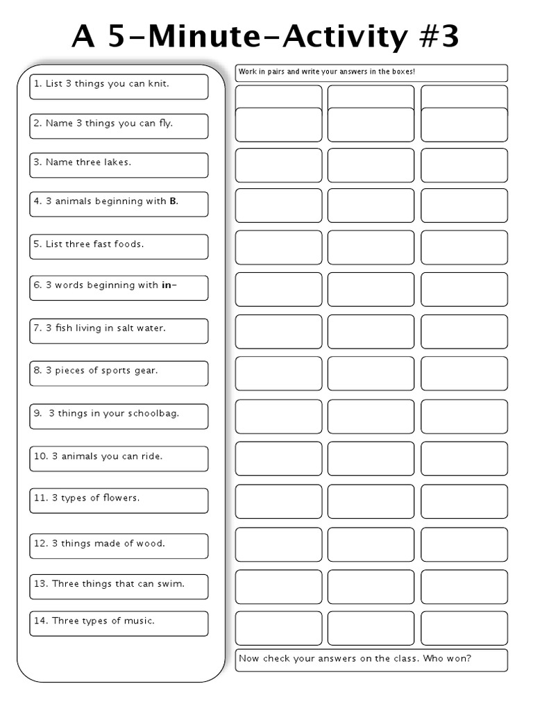5 Minute Activity #3 | PDF