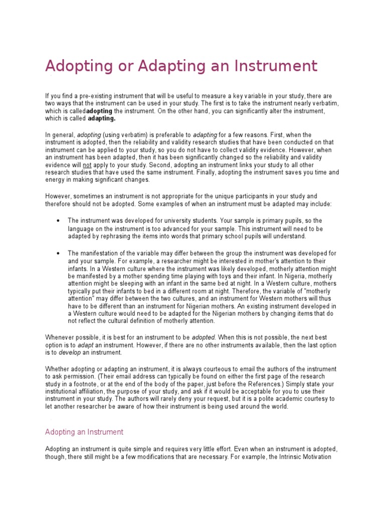 Adopting vs. Adapting Research Instruments | PDF | Affect (Psychology ...