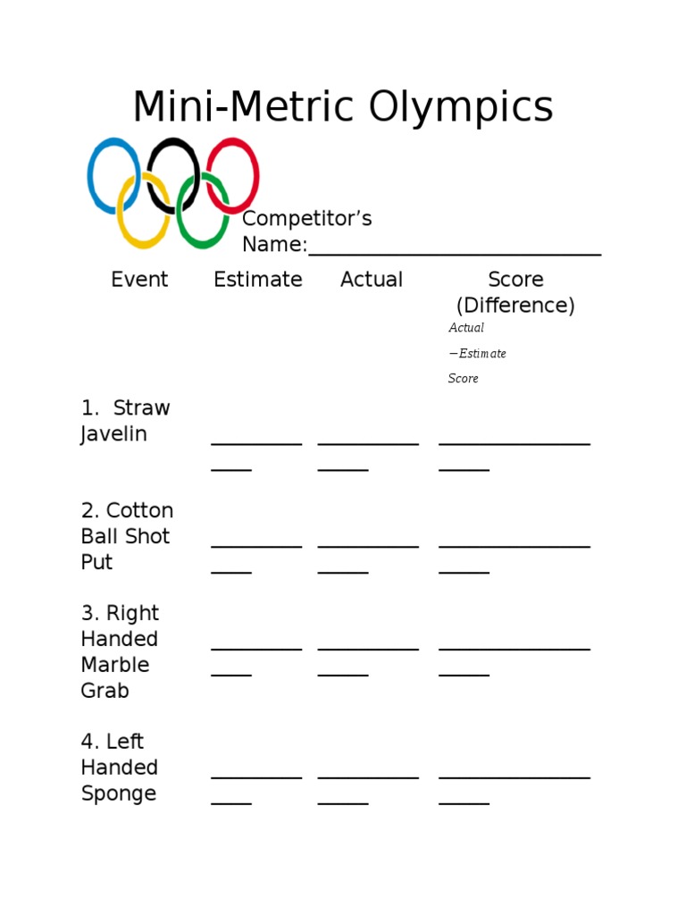 Mini Metric Olympics WKSHT | PDF