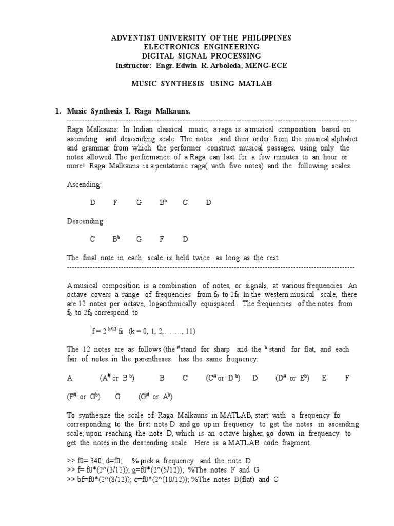 Matlab Music Synthesis | PDF | Scale (Music) | Synthesizer
