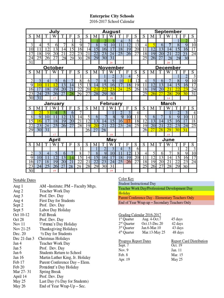 2016-17 School Calendar | PDF