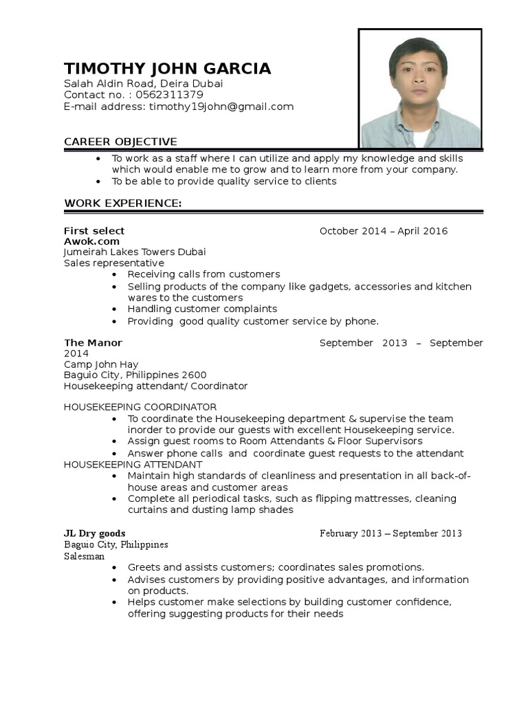 Timothy CV - Originalupdated | PDF | Sales | Housekeeping