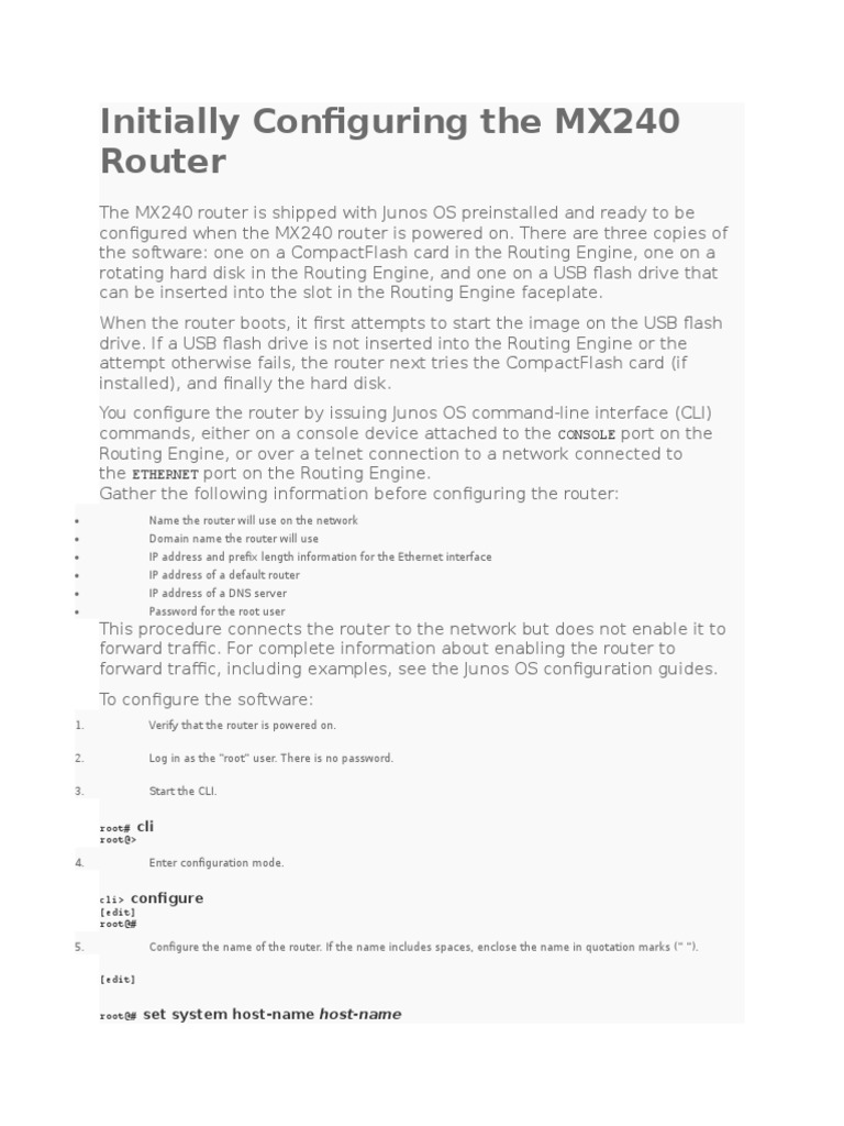 MX240 Router Initial Setup Guide | PDF | Virtual Private Network | Routing