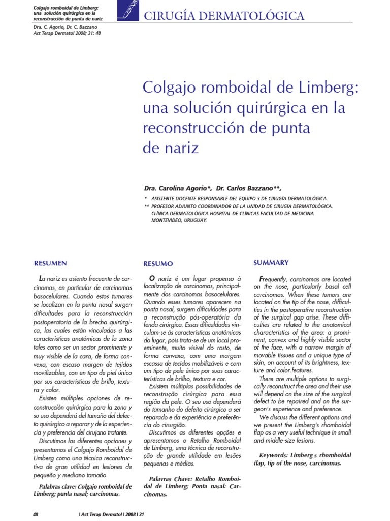 Reconstrucción de punta nasal con colgajo romboidal de Limberg | PDF ...