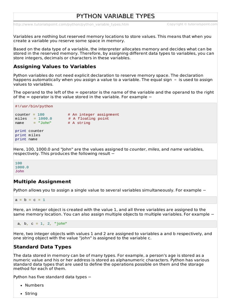 Python Variable Types Download Free Pdf Variable Computer Science