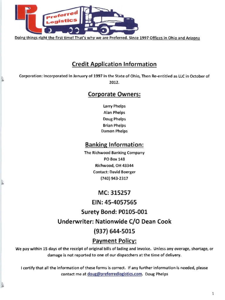 Preferred Logistics LLC Carrier Packet (3) - Filled PDF | PDF