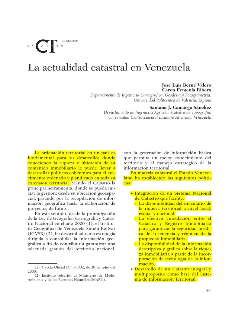 Catastro y Ordenación Territorial Venezuela | PDF | Venezuela ...