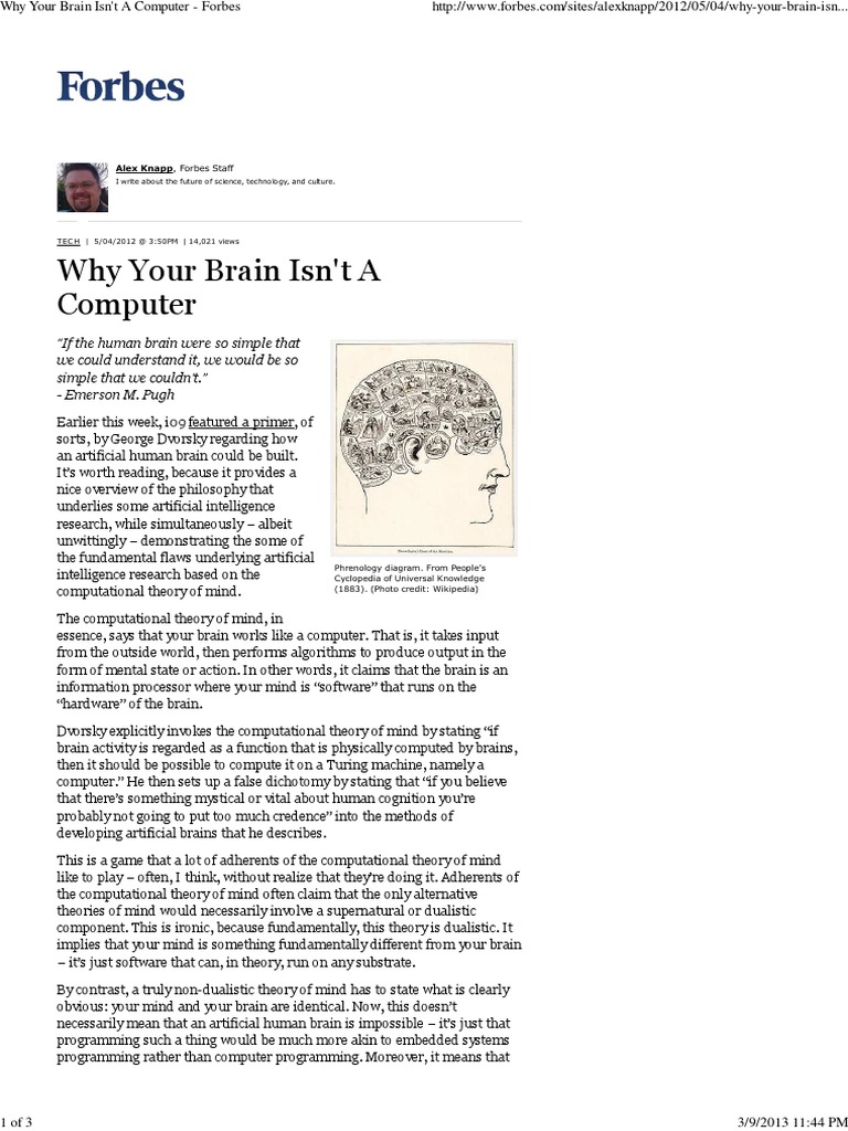 The Limitations of Viewing the Brain as a Computer: An Argument for the ...