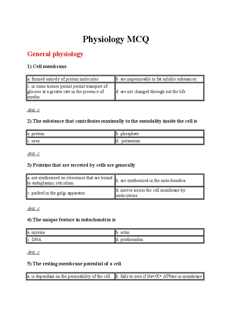 Physiology MCQ | PDF | Muscle Contraction | Heart
