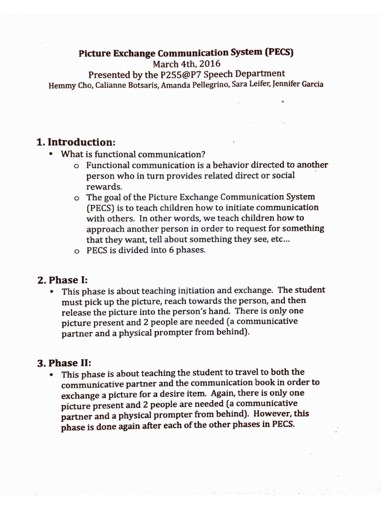 Pecs Parent Workshop Handout | PDF