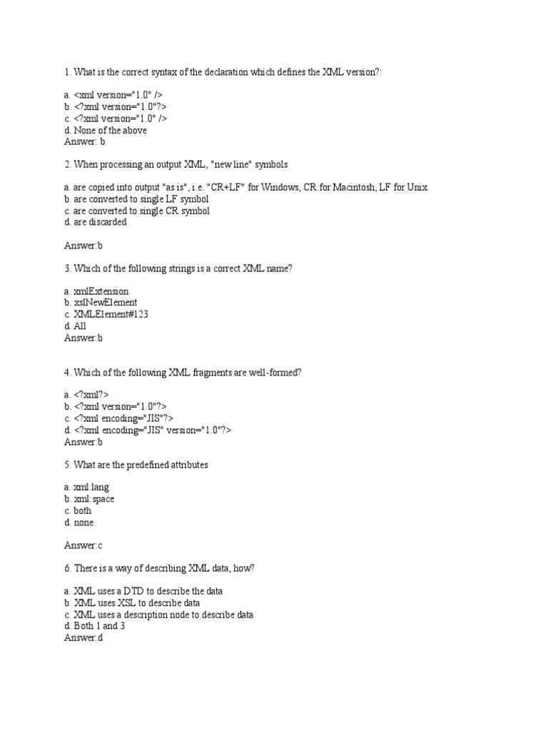 XML Quiz with Answers | PDF | Xml | Xslt