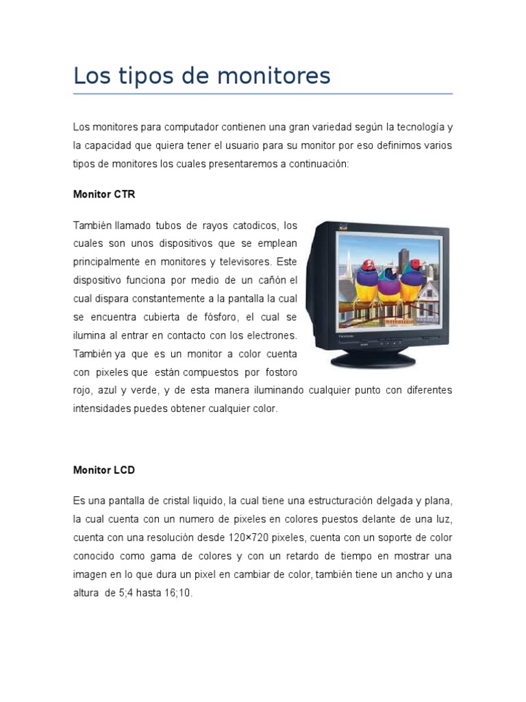 Los Tipos de Monitores | PDF | Monitor de computadora | Pantalla de ...