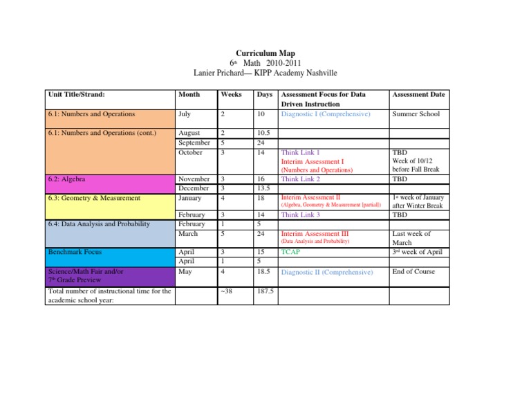 6th Grade Math Curriculum Map 2010-11 | PDF | Teaching Mathematics ...