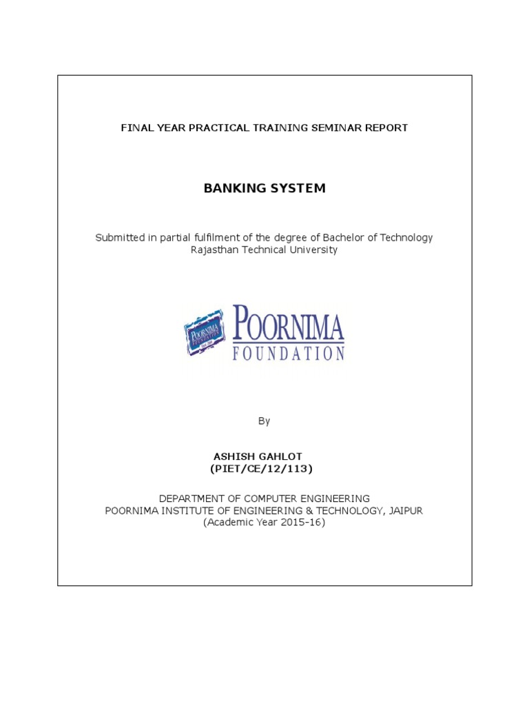 Banking System Seminar Report 2015-16 | PDF | Software Testing | Banks