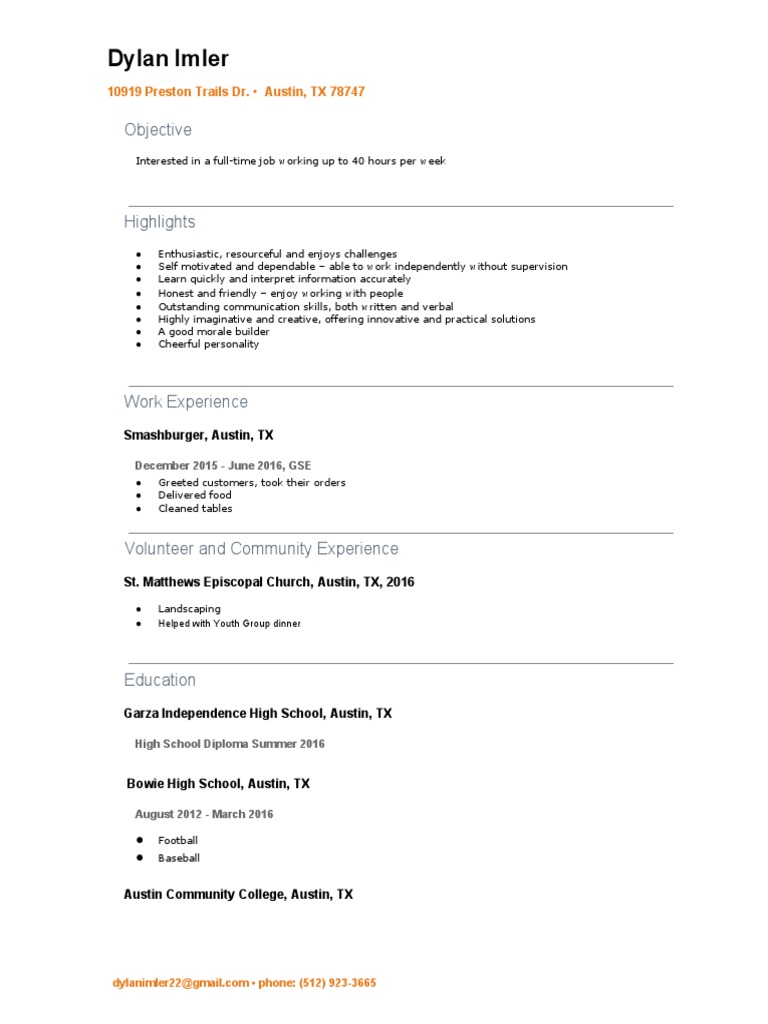 Dylan Imler: Objective | PDF