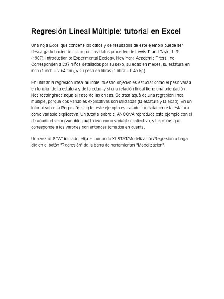 Regresión Lineal Múltiple Tutorial En Excel Pdf 4837