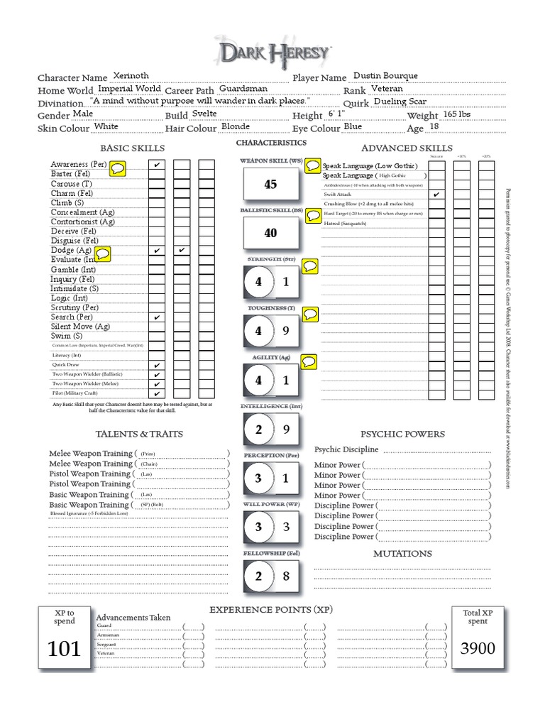 Dark Heresy Character Sheet Fill in PDF | PDF | Military Science ...