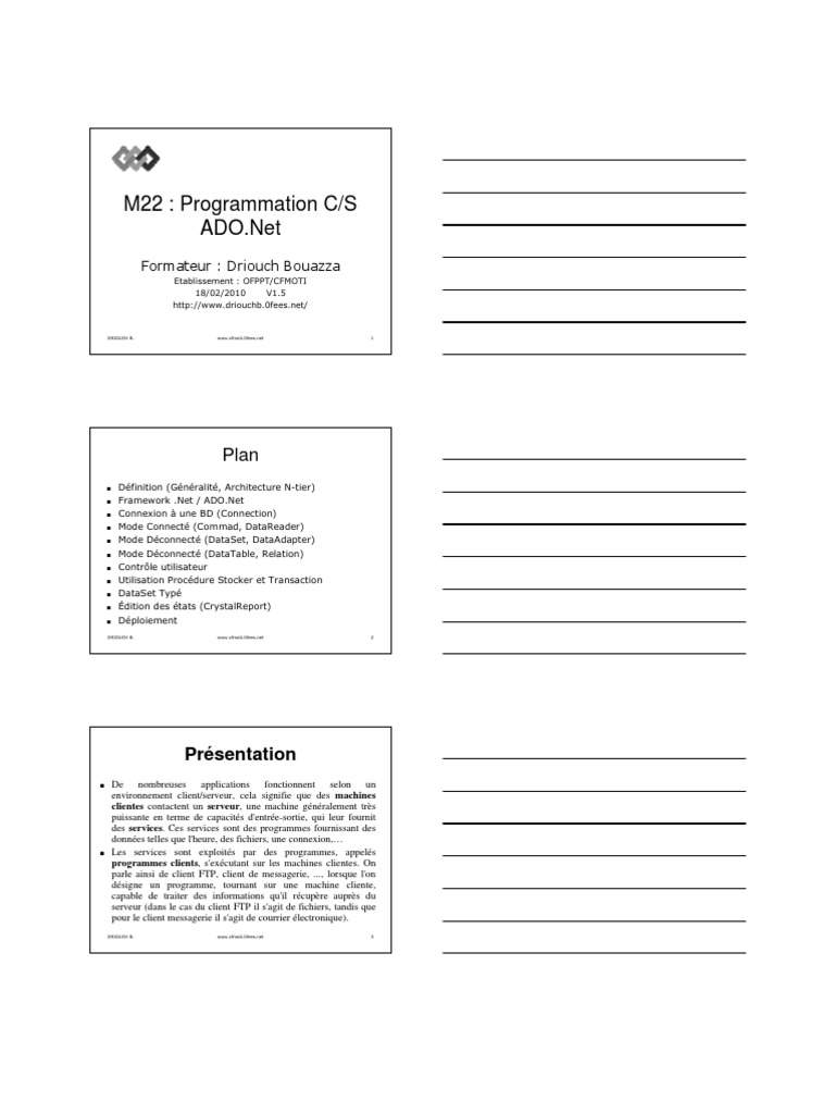 M22 Programmation Client/Serveur | PDF | ActiveX Data Objects | Serveur (Informatique)