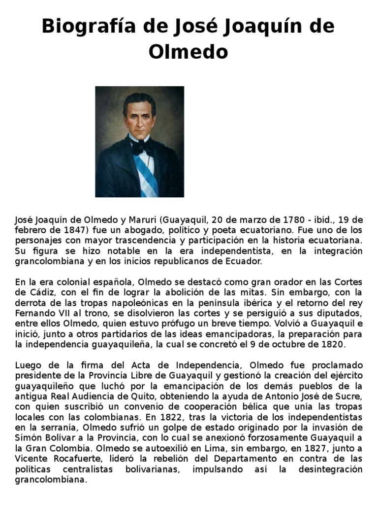 Biografía de José Joaquín de Olmedo | PDF