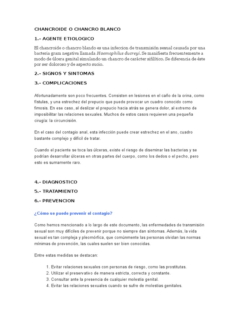 Chancroide o Chancro Blanco | PDF | Condón | Infección