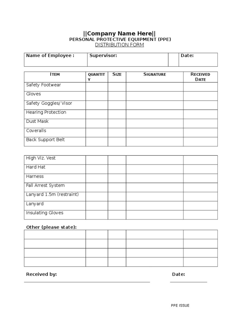Sample PPE Request Form | PDF | Personal Protective Equipment | Occupational Safety And Health