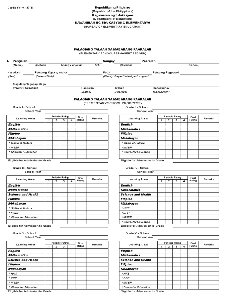 DepEd Form 137 E | PDF | Philippines | Schools