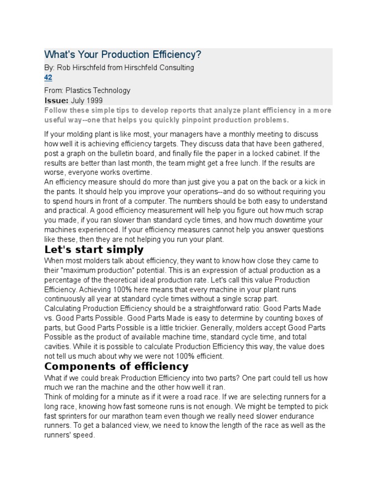 Analyzing Plant Efficiency: A Proposed Method for Breaking Production ...