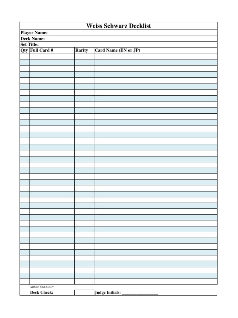 Weiss Schwarz Decklist Template | PDF