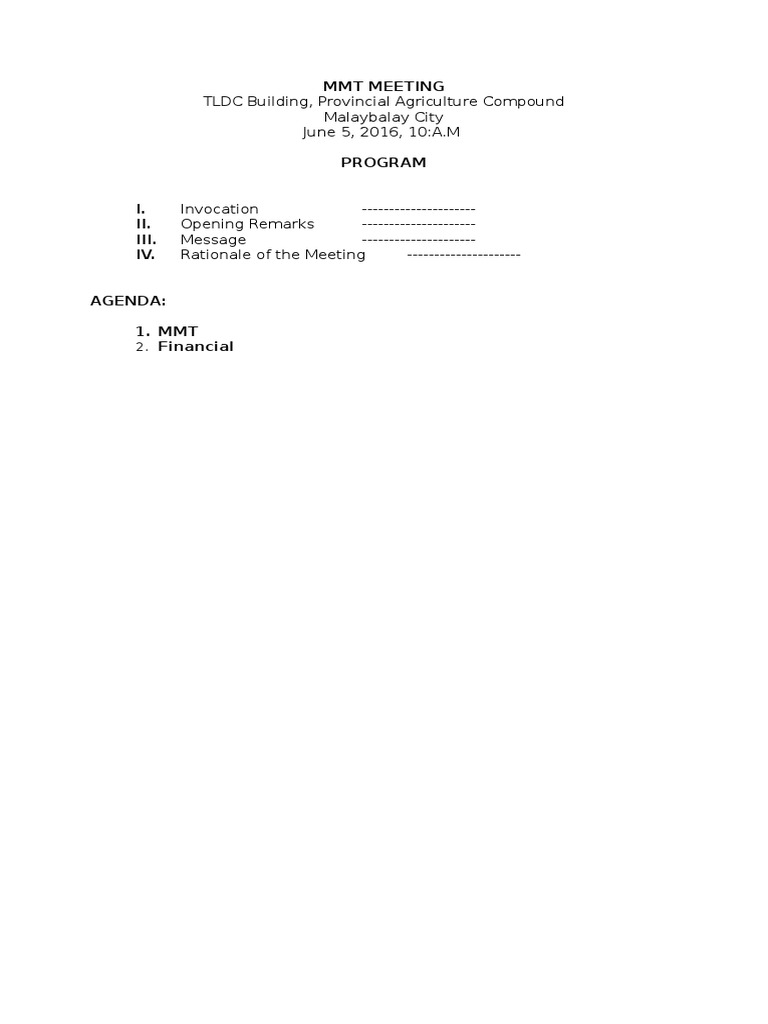 MMT Meeting Agenda - June 2016 | PDF