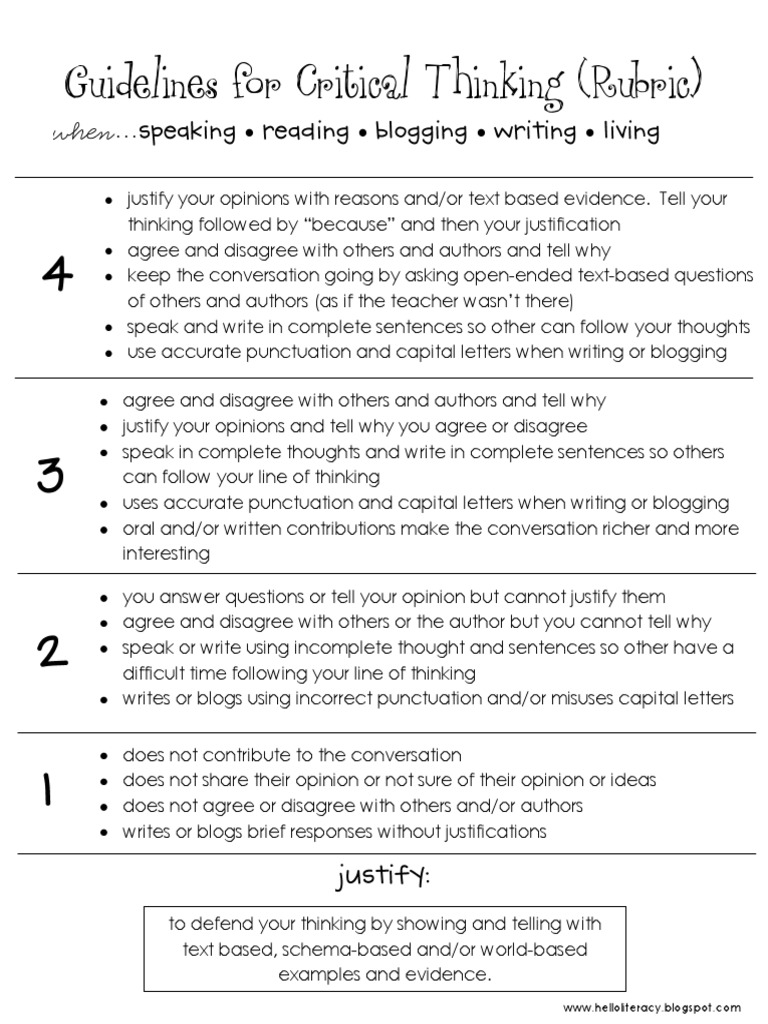 Guidelines For Critical Thinking (Rubric) | PDF
