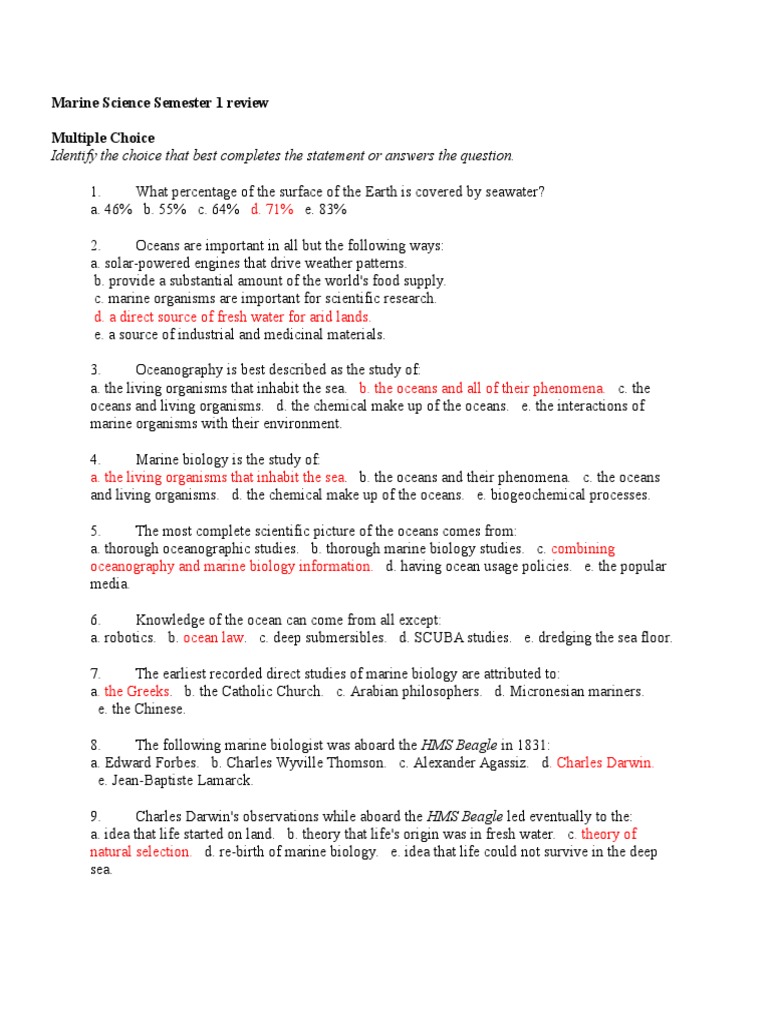 Marine Science Semester 1 Review Quiz | PDF | Plate Tectonics | Ph