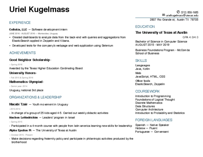 Uriel Kugelmass: Experience Education | PDF