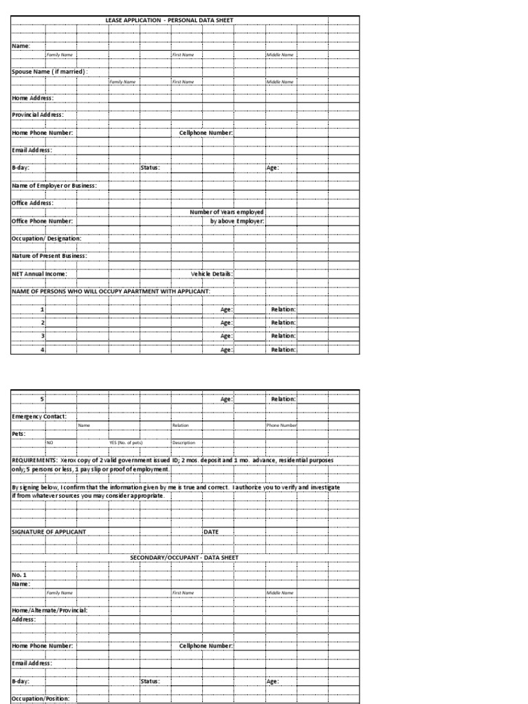 Lease Contract - Personal Data Sheet | PDF | Lease | Personally ...