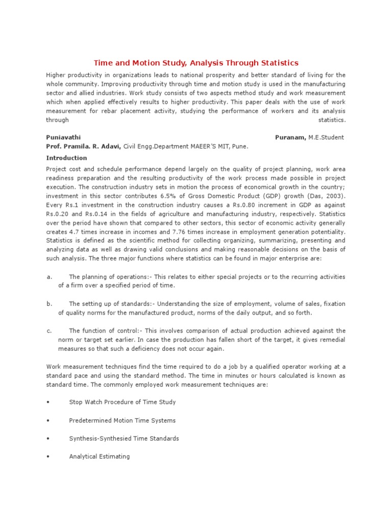 Time and Motion Study | PDF