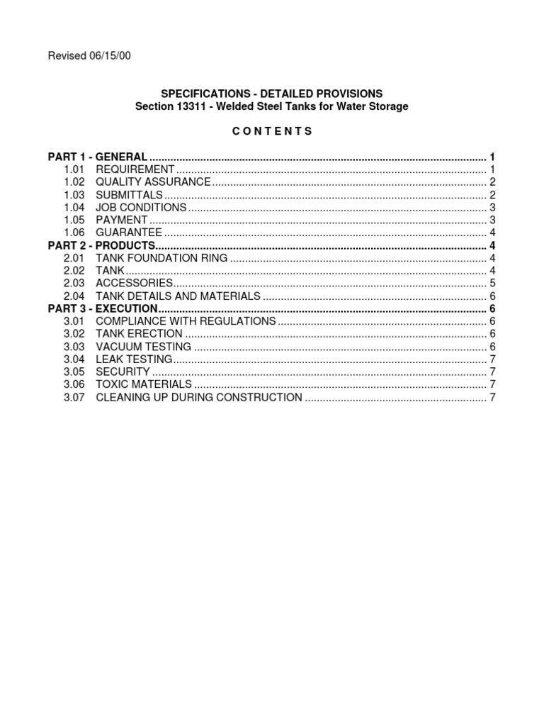 Specifications for Welded Steel Water Storage Tanks: Requirements for ...