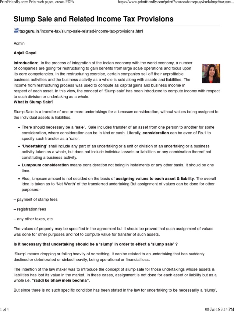 Slump Sale and Related Income Tax Provisions | PDF | Book Value ...