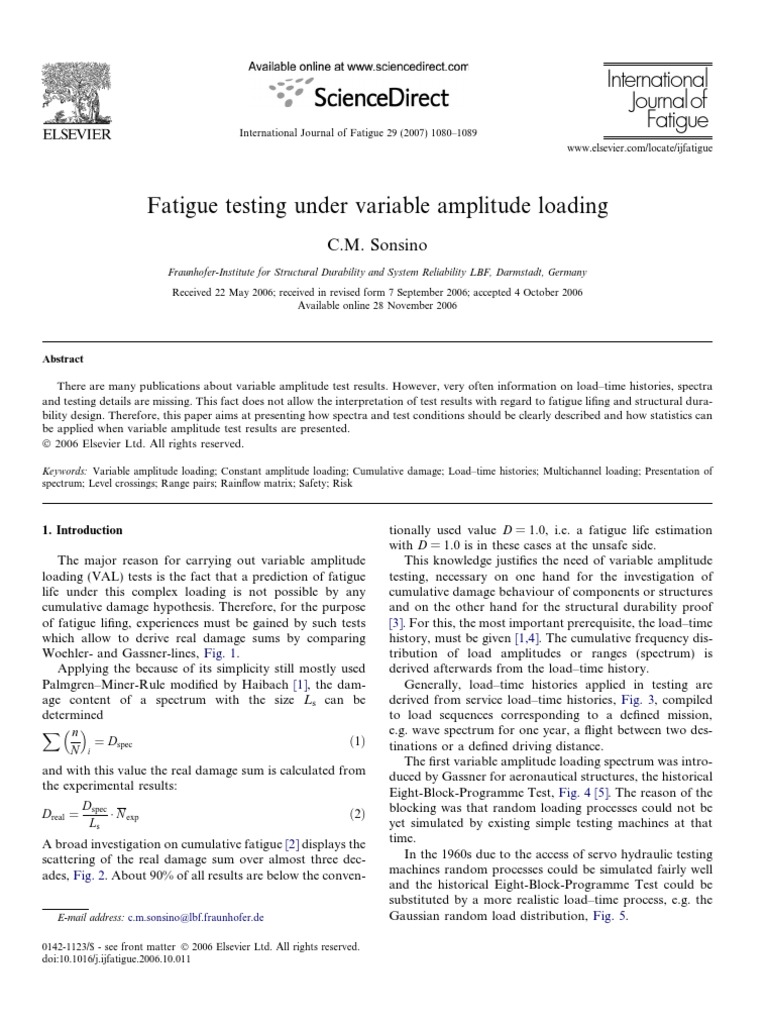 Fatigue Testing Under Variable Amplitude Loading PDF | Download Free ...